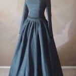Queen Anne Collar Ball Gown Wedding Dresses with Long Sleeves
